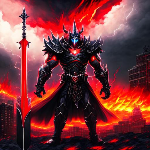 (mega detailed) (4x+anime) Dark demon god standing,...