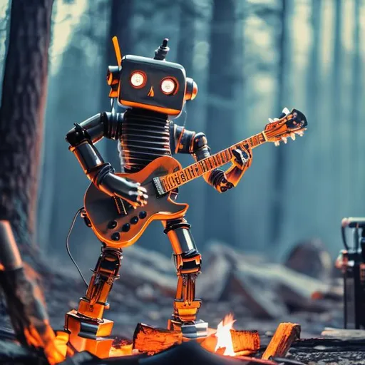 ROBOT PLAYING GUITAR SINGING BY CAMP FIRE