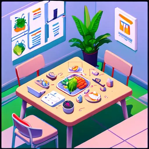 a detailed lunch on the table while relaxing at work... | OpenArt