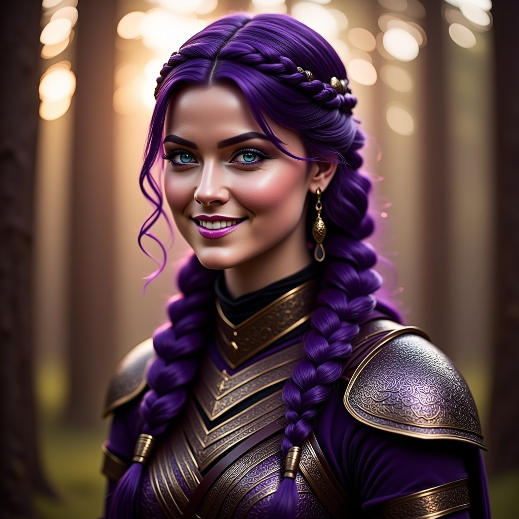 she has dark purple hair, create most bea...