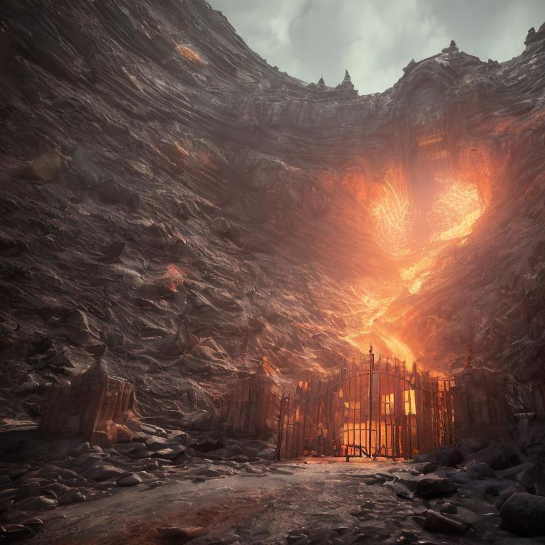 Tory Gate inside a volcano, beautiful, cinematic | OpenArt