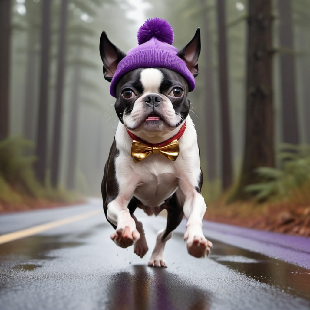 Animated Boston Terrier in a silver tuxedo, and a re...