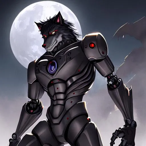 Werewolf, deep purple fur, purple and violet roboti... | OpenArt