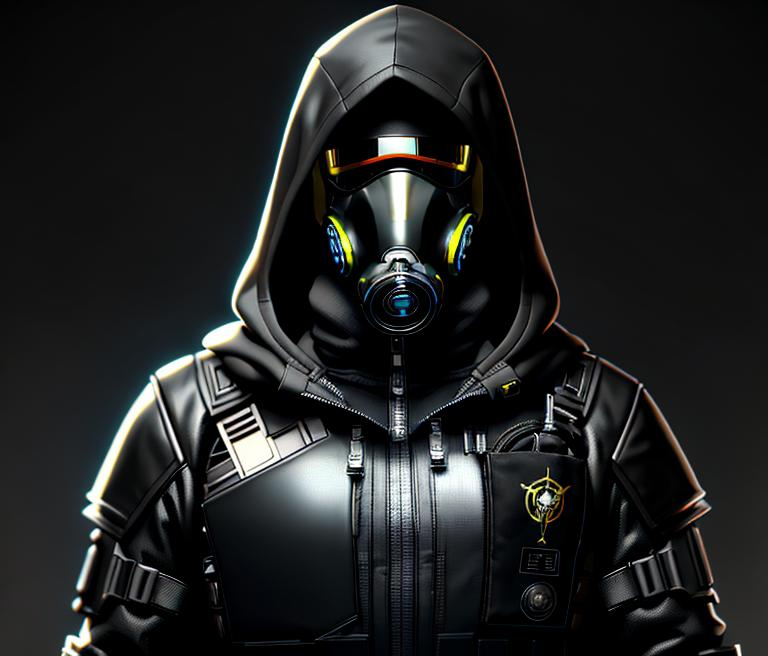 Male agent with a gas mask, black and grey cyberpunk... | OpenArt