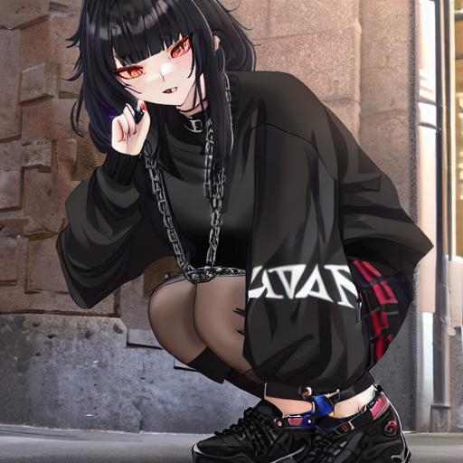 A anime goth girl with a black skirt and a black swe... | OpenArt