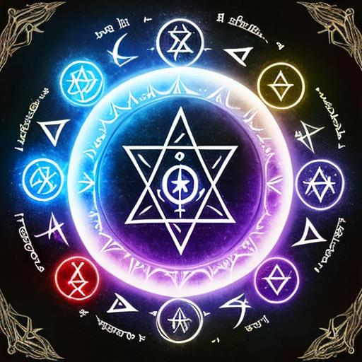 magic disk of elemental symbols, witchcraft runes i...