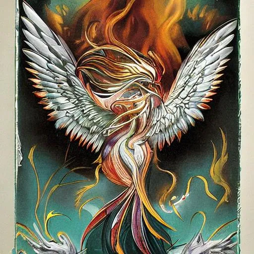 a phoenix rising from a crystal
