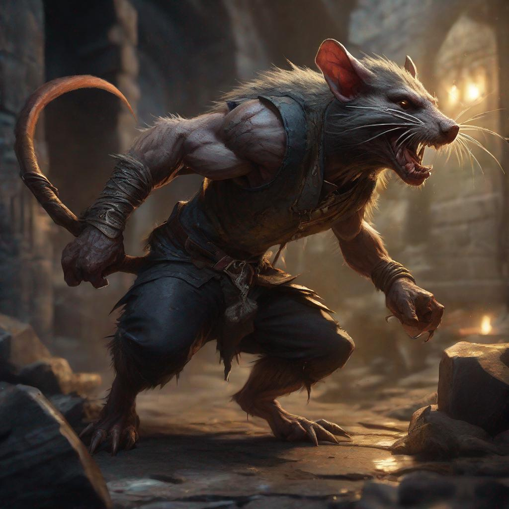 Feral wererat from dungeons and dragons, strong phys...