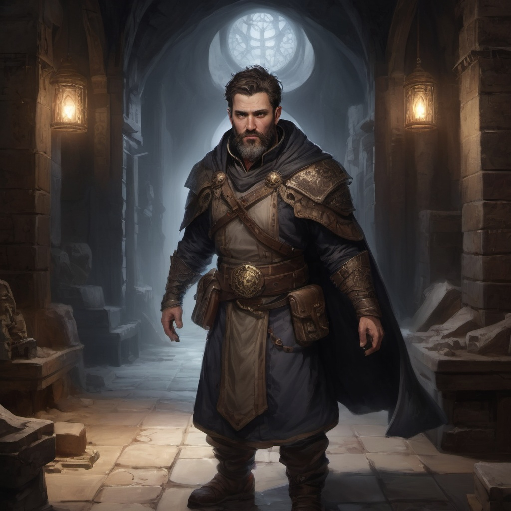 Male stocky large masculine holy-cleric with short-c...