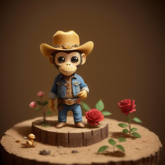 Tiny, Cute, small, monkey with cowboy hat and golden...