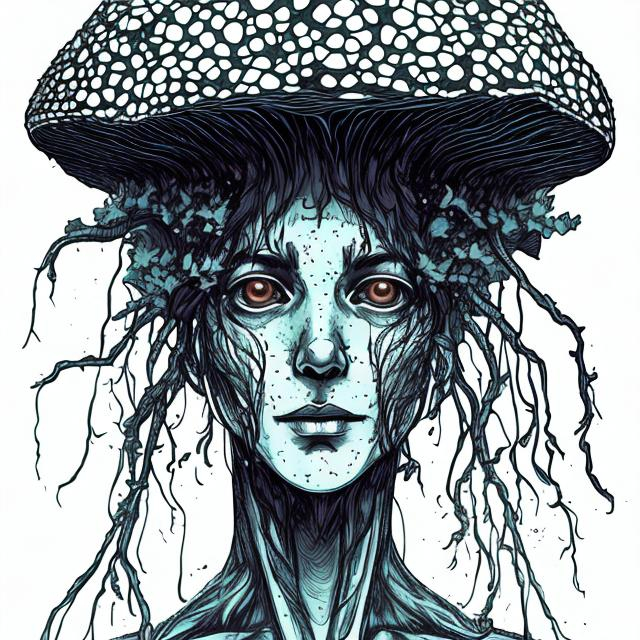 Evil hippie mycelium mushrooms person portrait | OpenArt
