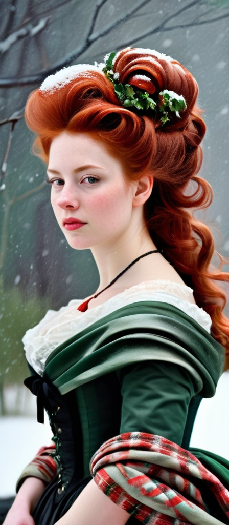 Rococo era portrait of a woman, oil painting, red ha...