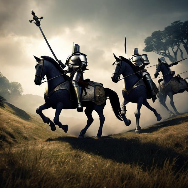 A knight on his horse raising his lance to gather hi... | OpenArt