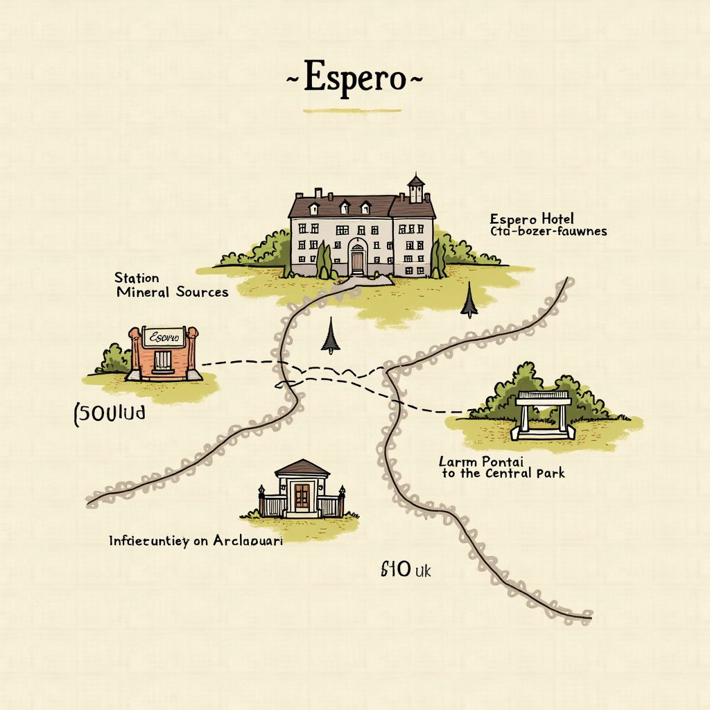 Hand‑drawn illustrated map of the area around Hotel...
