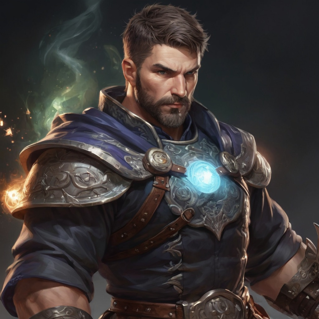 (torso) Male stocky large mature fit battle-mage wit...