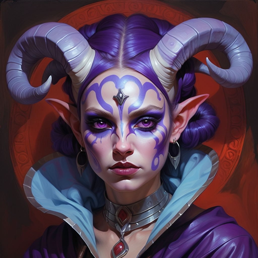 a woman with small ram's horns and makeup painted on...