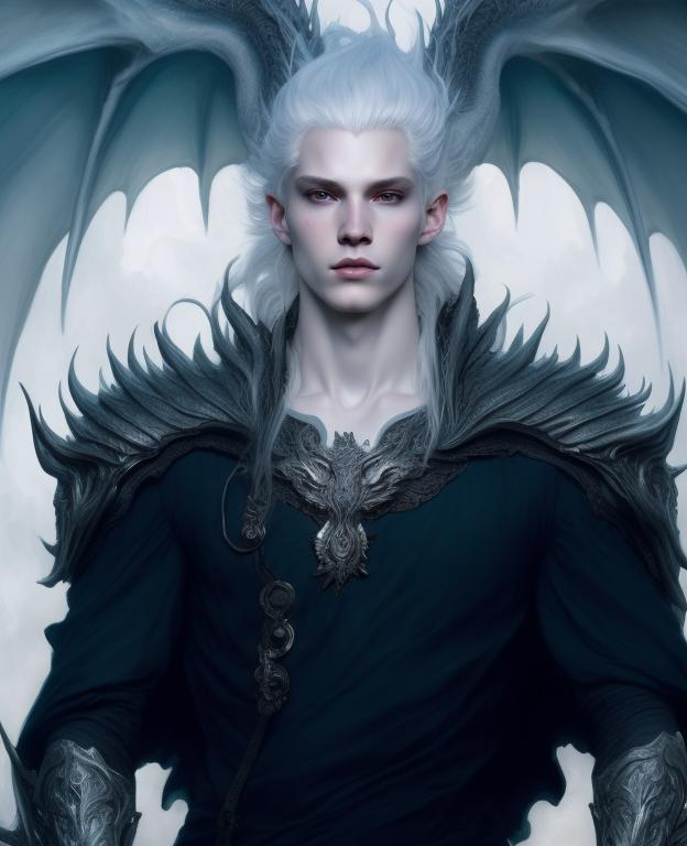 white dragon King,young man, beautiful guy with long...