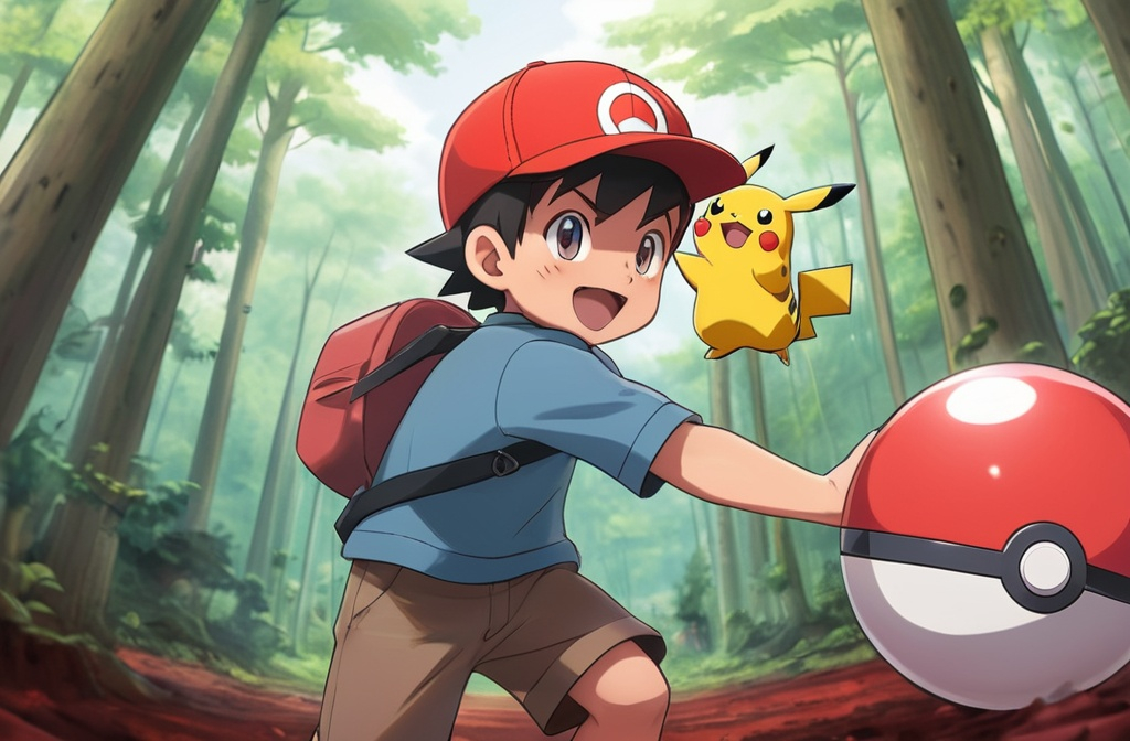 Pokémon anime style. throwing a Poke ball and catchi...