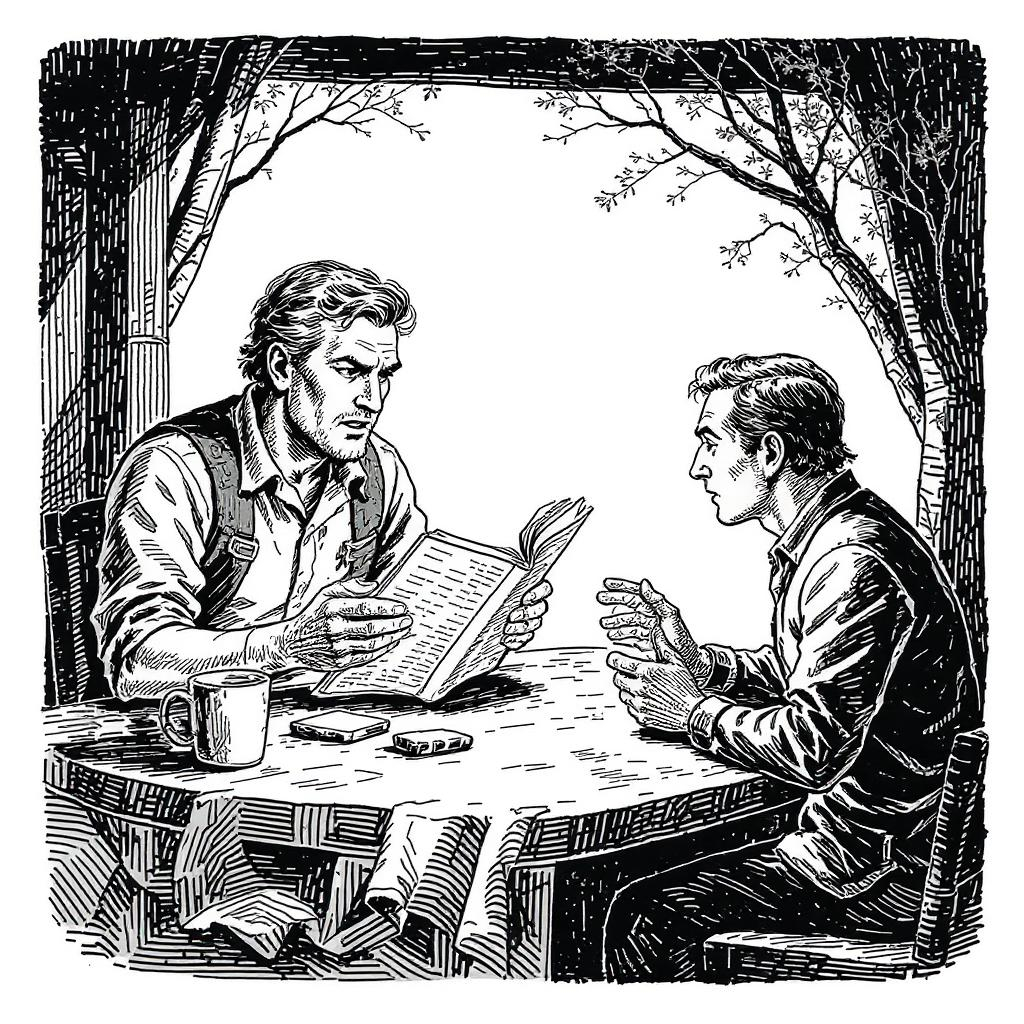 Simple pulp Storytelling Spot art in a black ink sty...