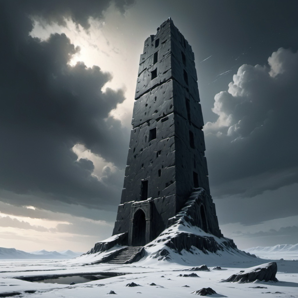 An ancient monolithic castle tower made of a single...