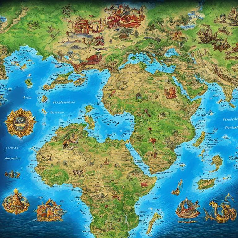 masterpiece best quality full fantasy world map, de...