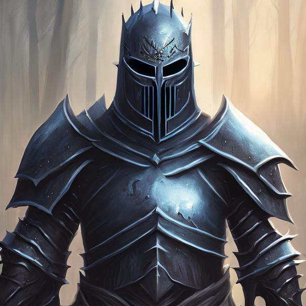 A painting of a menacing knight in a dark shaded arm...