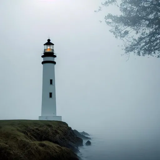 Professional photo a lighthouse in the mist in the m... | OpenArt