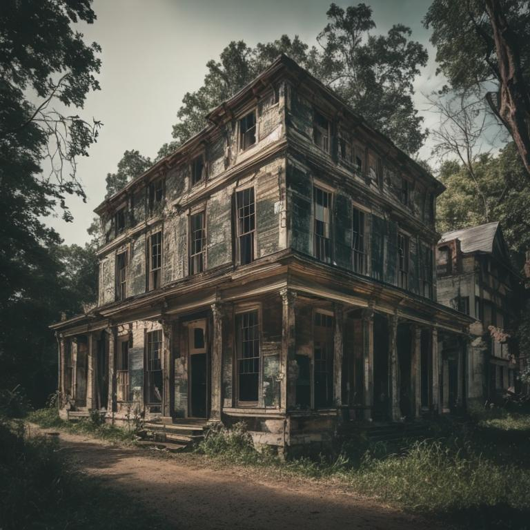 Old run down building 1800s style in forest