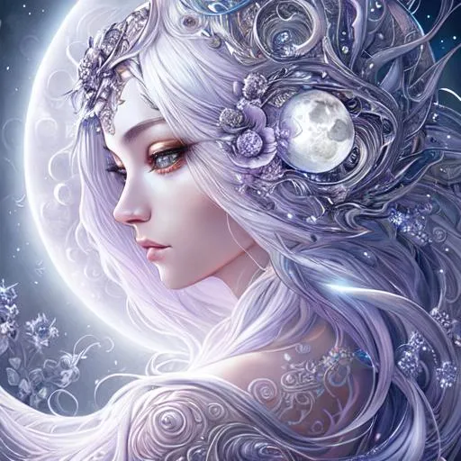 Beautiful moon goddess covered in nightly glow with... | OpenArt