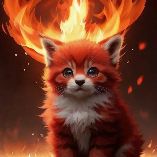 Cute, red, fluffy, fire kitten, possessing the eleme... | OpenArt