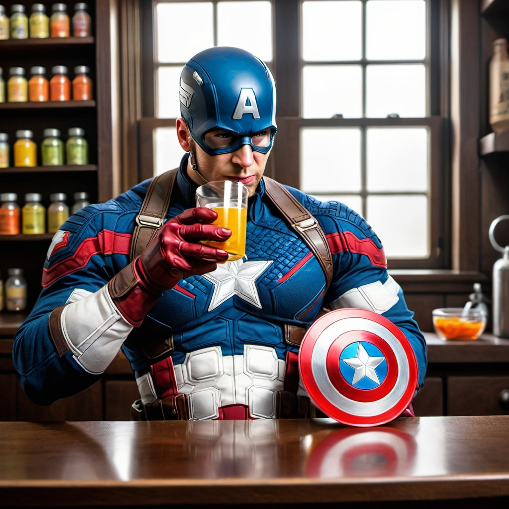 Captain America drinking vitamins