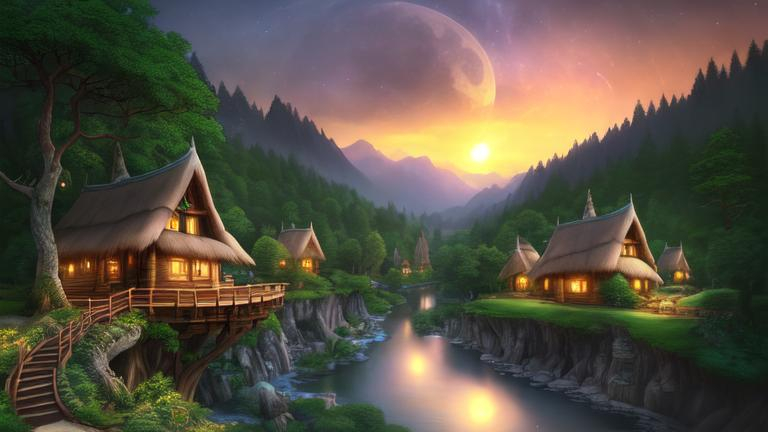 photo realism, photo real, valley, Elf treehouse vi... | OpenArt