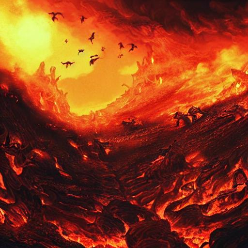 hell on earth, lava everywhere, devil sitting on the... | OpenArt