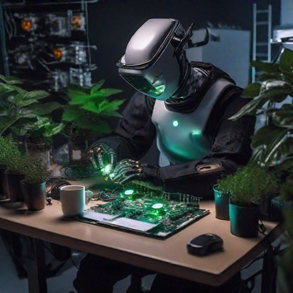 A human engineer developing the electronics, printed...