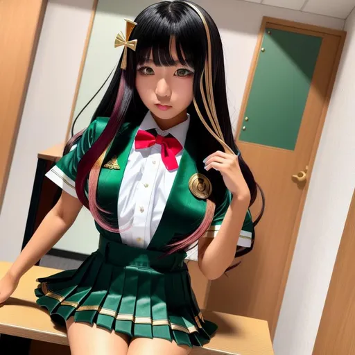 Dall E2 is a young gyaru with dark green hair mixed... | OpenArt