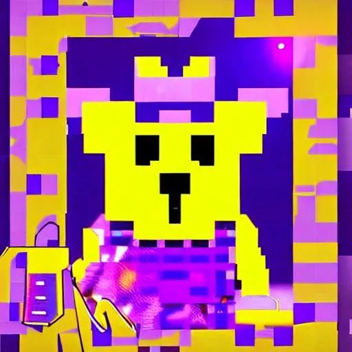 yellow rabbit costume with a purple bowtie pixelated... | OpenArt