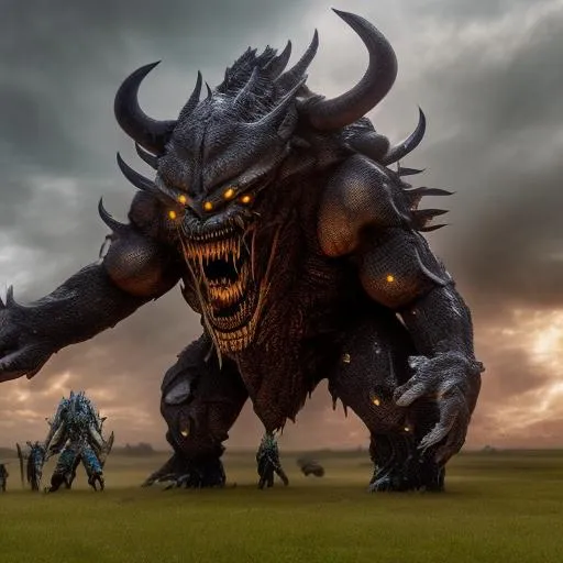 Giant fierce demon like monster in an open field, br... | OpenArt