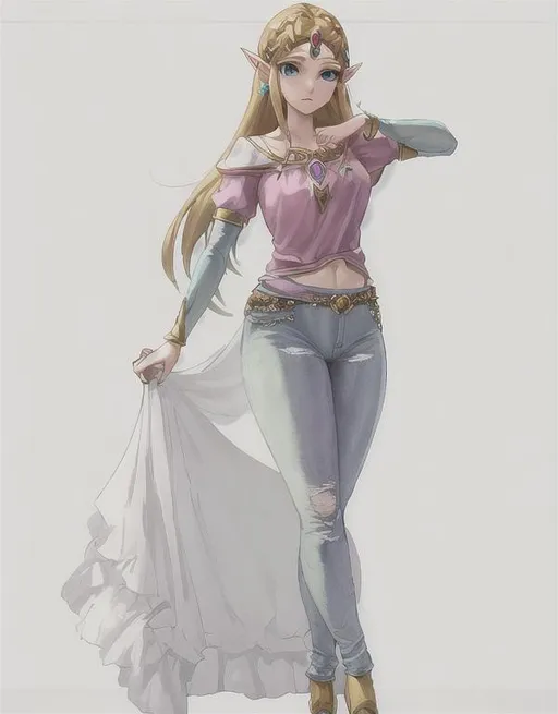 princess zelda , jeans , shirkt , casual , thicc