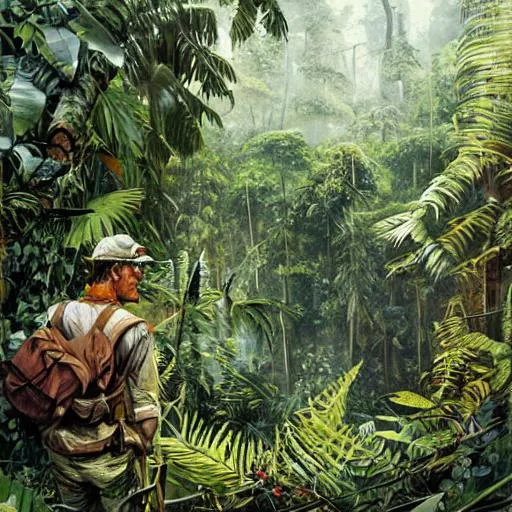 detailed, realistic explorer in jungle ruins by Mort... | OpenArt