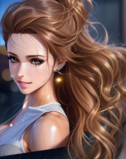 semi-realistic anime girl, skin highlights, hair hig...