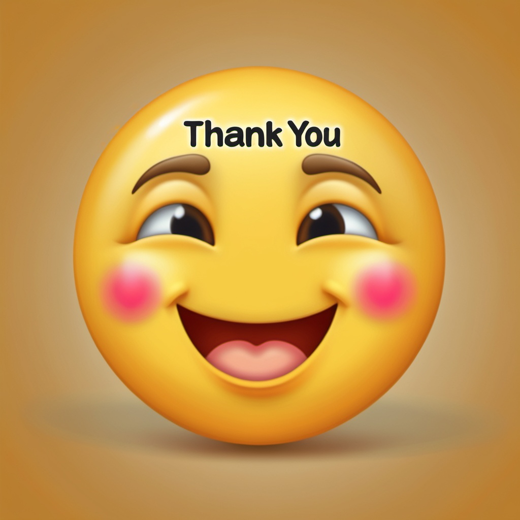 An emoji with Thank you words