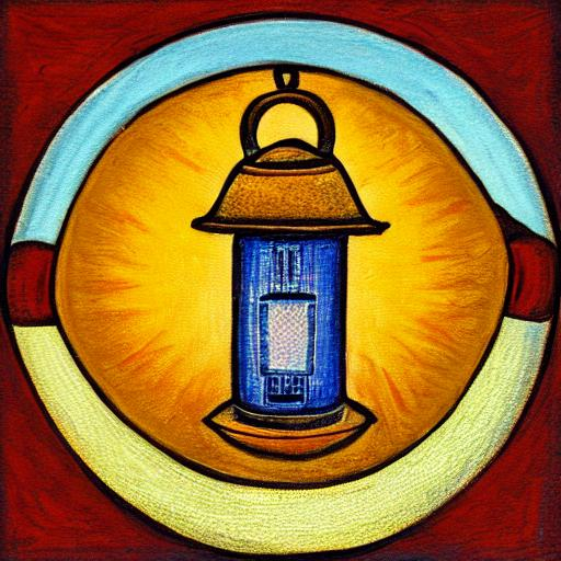 painting of a wooden token depicting a held lantern...