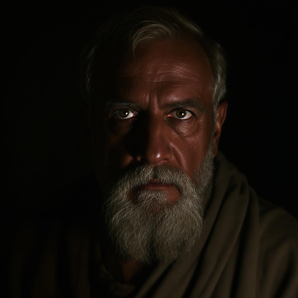 a wise looking man,straight face,looking infront wit...