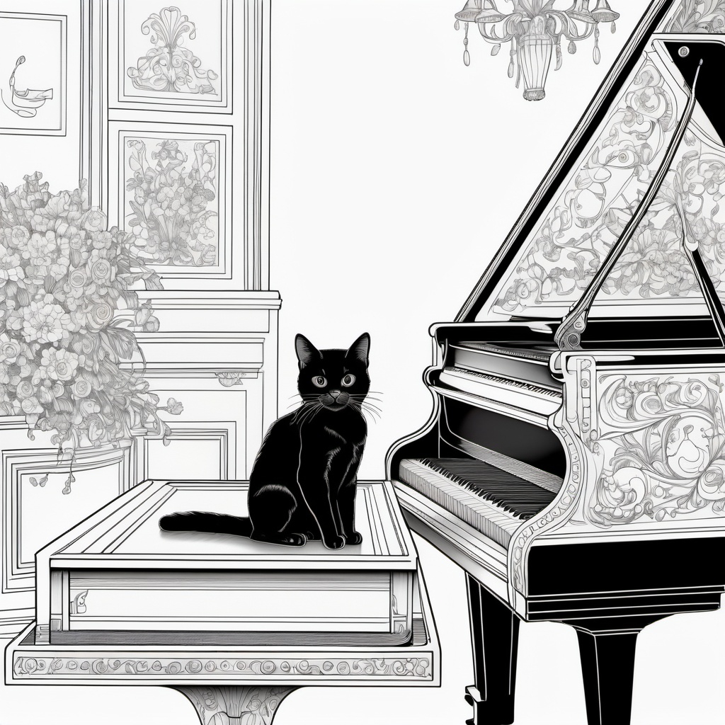 Black and white line art scene, coloring book style,...