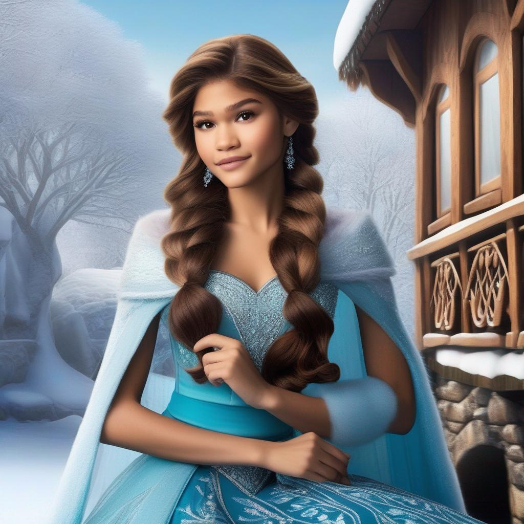 zendaya as elsa in frozen with dark brown hair