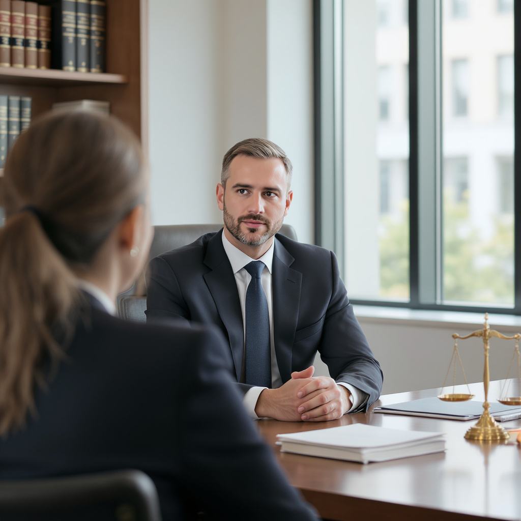 A realistic photo of a male lawyer, about 35 years o...