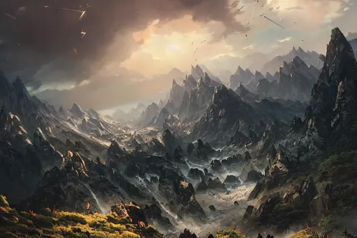 A highly detailed matte oil painting of a mountain r...