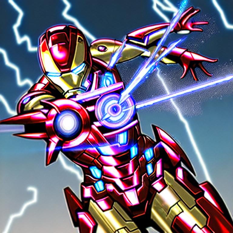 Iron man with a black and blue suit shooting lightning | OpenArt