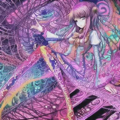 abstract trippy psychedelic beautiful anime girl in... | OpenArt