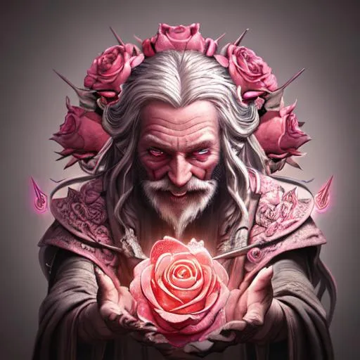 pencil drawing, lines, happy ancient wizard, flowers... | OpenArt